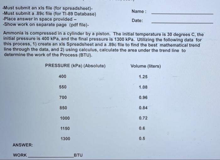 Solved -Must submit an xls file (for spreadsheet)- Name : | Chegg.com