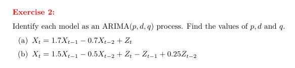 Solved Exercise 2:Identify each model as an ARIMA(p,d,q) | Chegg.com