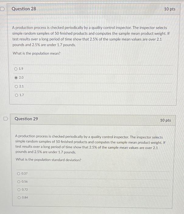 Solved D Question 28 10 pts A production process is checked | Chegg.com