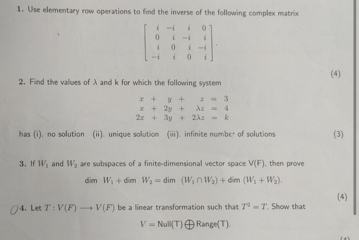 Solved Use elementary row operations to find the inverse of | Chegg.com