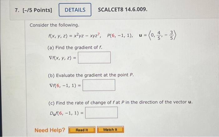 Solved /5 Points] SCALCET8 14.6.009. Consider the following. | Chegg.com