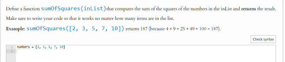 Solved Define a function sumOfSquares (inList) ﻿that | Chegg.com