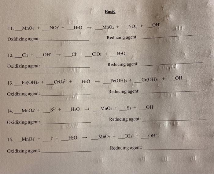Solved Basic 11. OH MnO4 + NO2 + H2O _MnO2 + NO:" + | Chegg.com