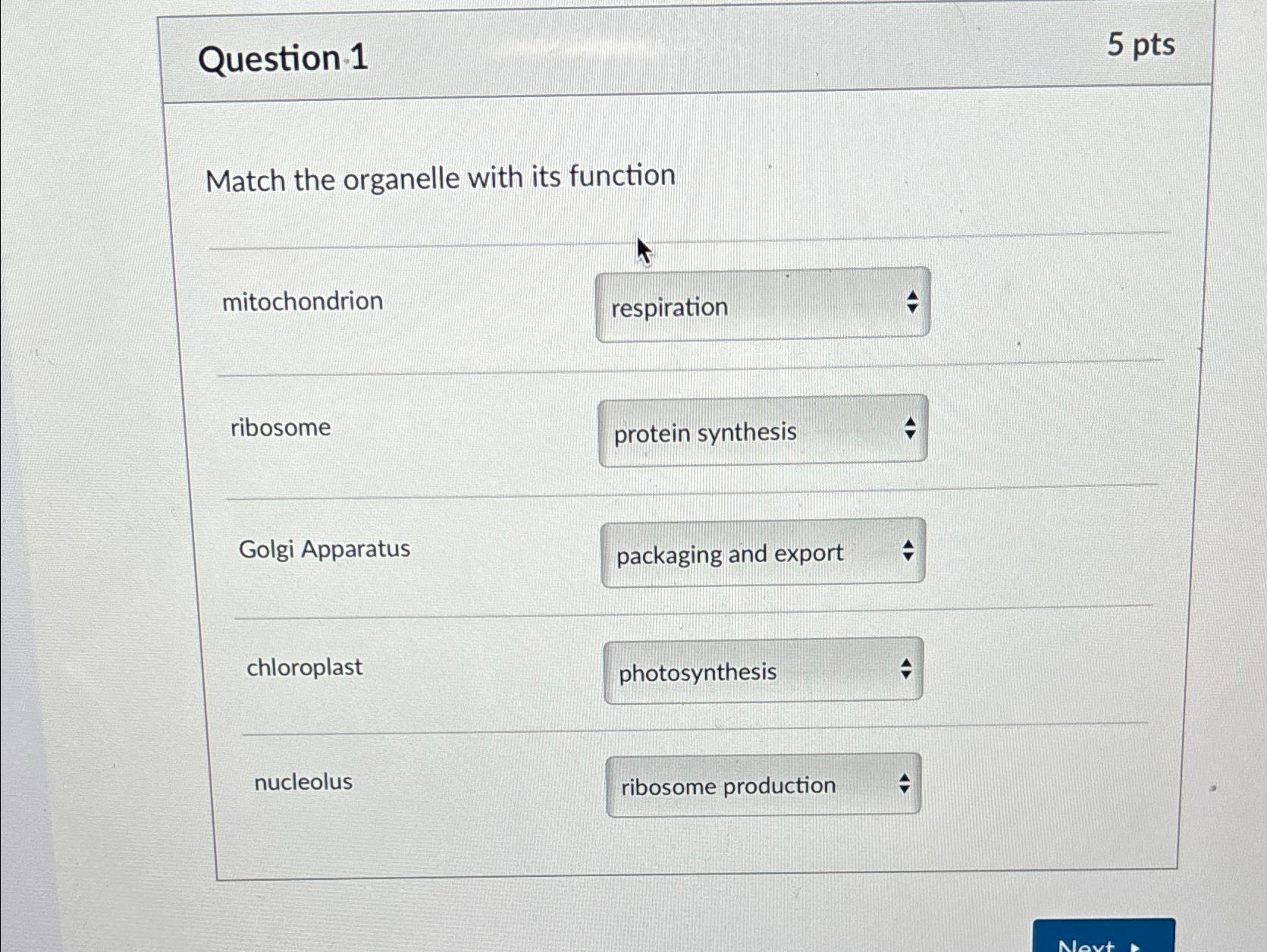 Solved Question. 15ptsMatch the organelle with its | Chegg.com