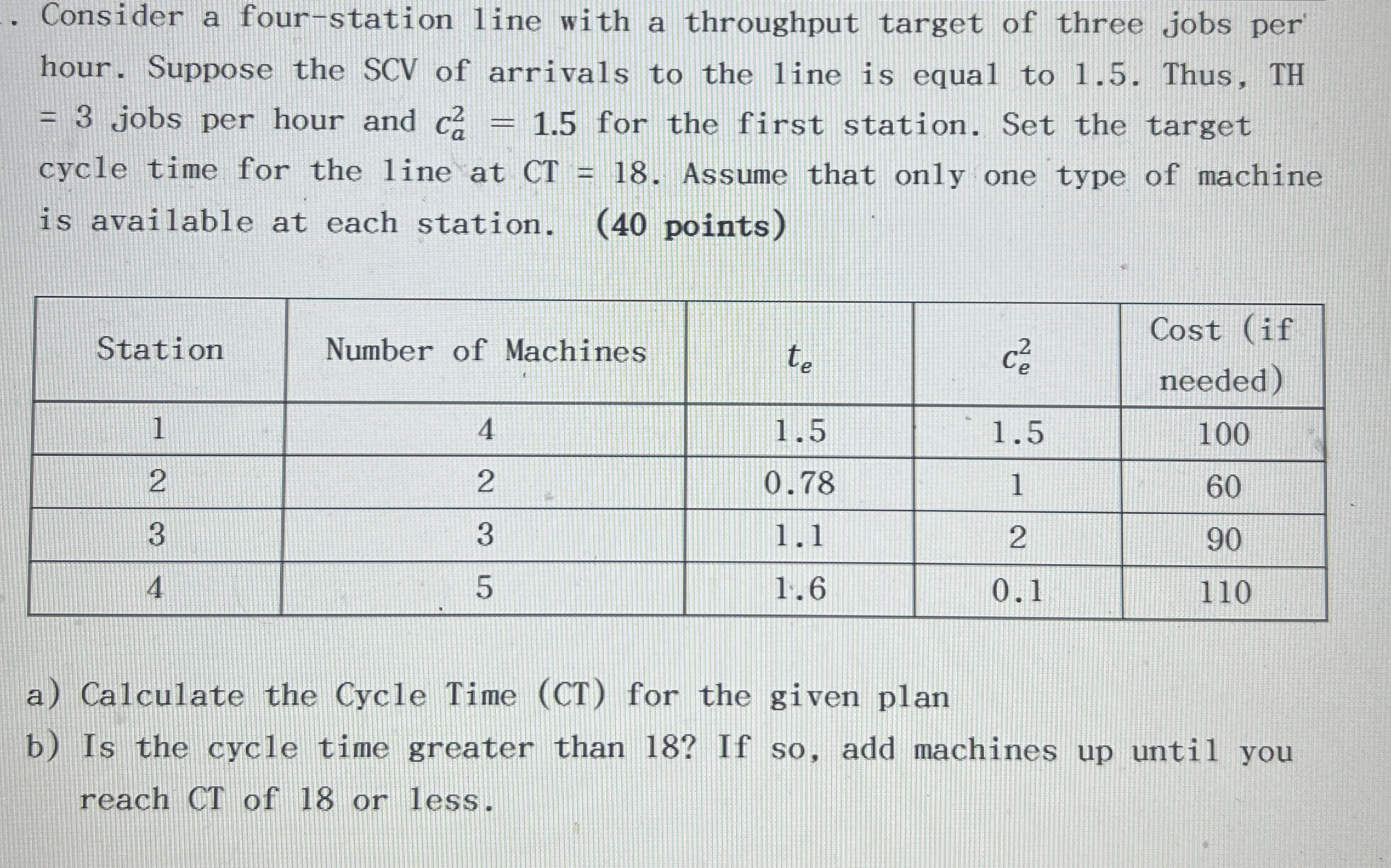 Solved Consider a four-station line with a throughput target | Chegg.com