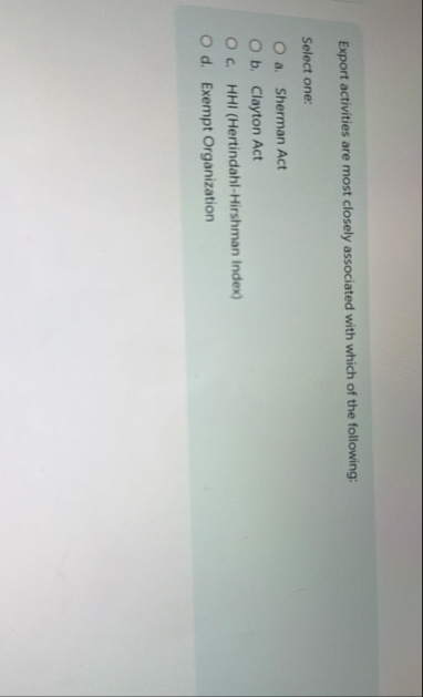 Solved Export activities are most closely associated with | Chegg.com