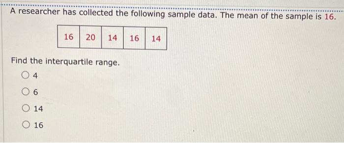 Solved A researcher has collected the following sample data. | Chegg.com