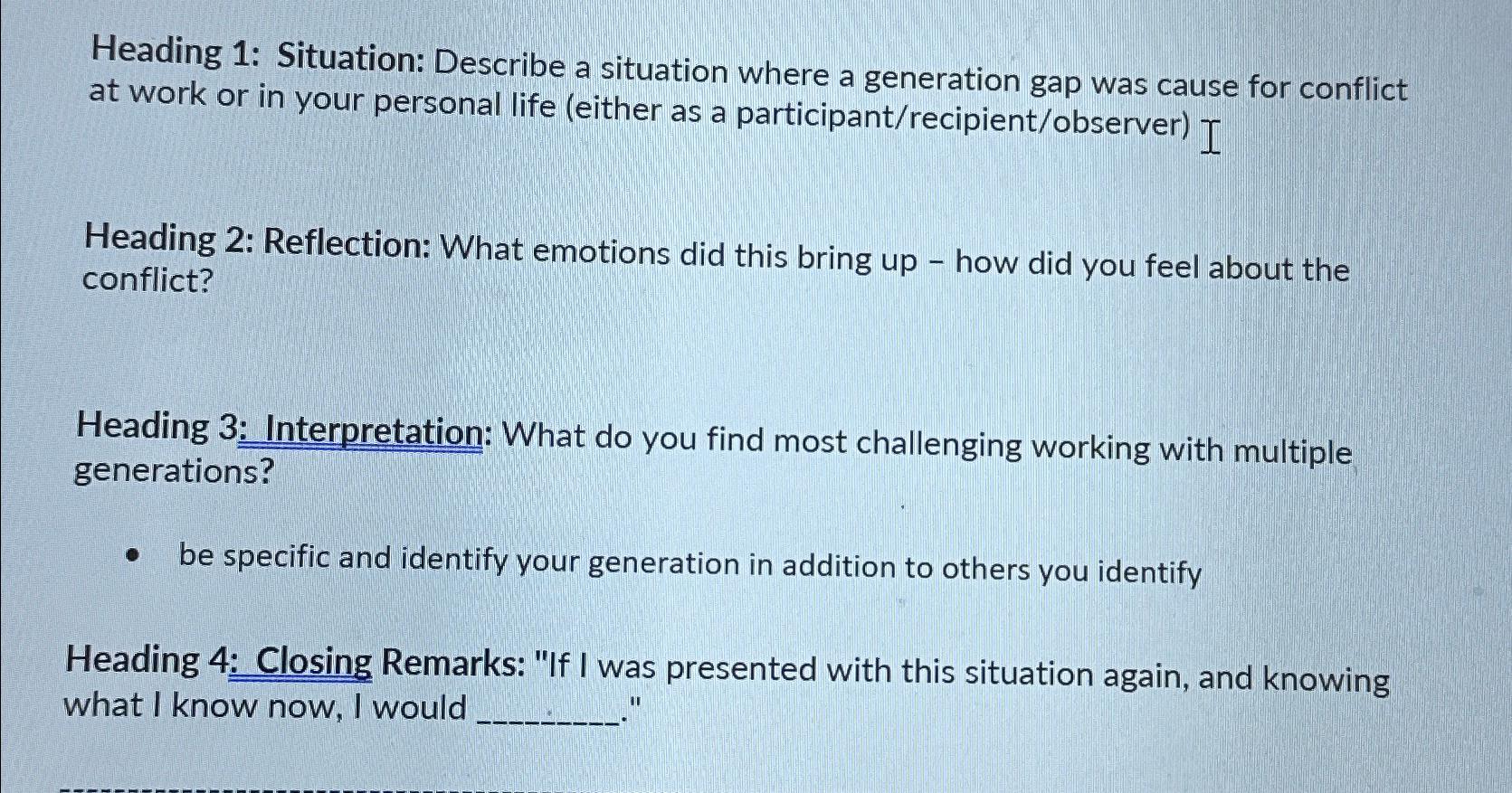 Solved Heading 1: Situation: Describe a situation where a | Chegg.com