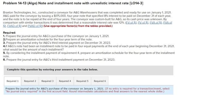 Solved Problem 14-13 (Algo) Note and installment note with | Chegg.com