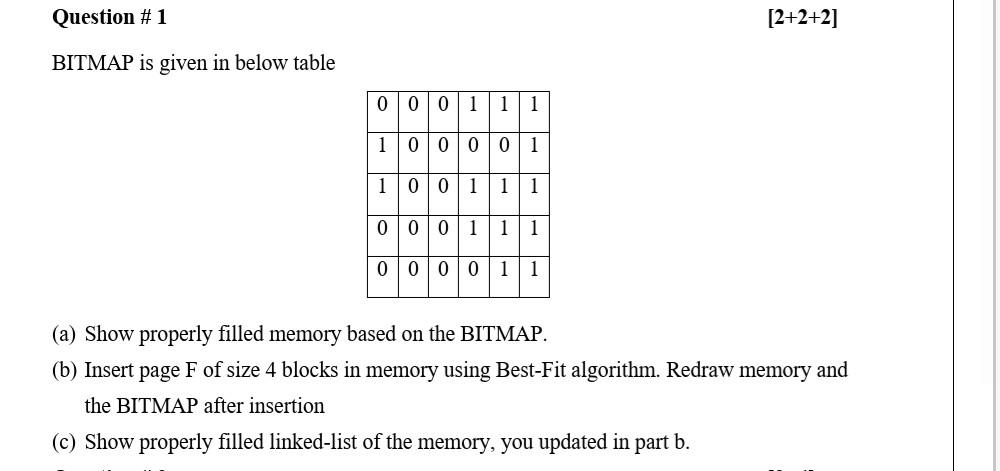 Solved Question #1 [2+2+2] BITMAP is given in below table 0 | Chegg.com