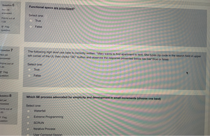 Solved Functional specs are prioritized? Question 6 Not yet | Chegg.com