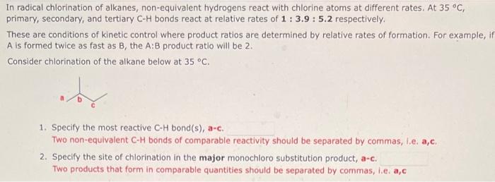 Solved In radical chlorination of alkanes, non-equivalent | Chegg.com