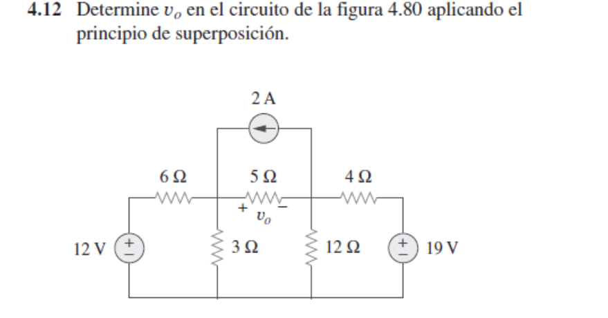 Solved 4.12 ﻿Determine \( ﻿v_{o} \) ﻿en el circuito de la | Chegg.com