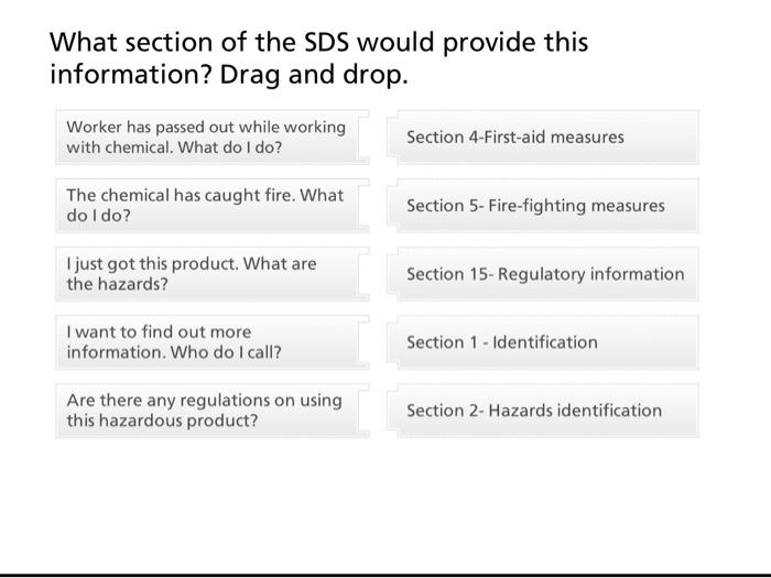 Solved What section of the SDS would provide this | Chegg.com