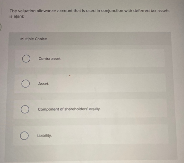 Solved The valuation allowance account that is used in | Chegg.com