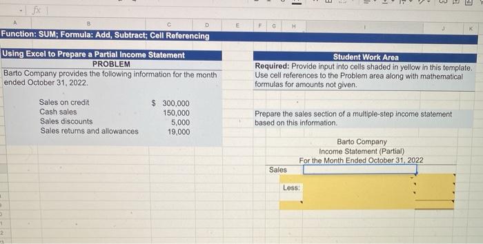 Solved 3 D E F G H Function: SUM; Formula: Add, Subtract; | Chegg.com
