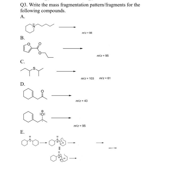 Solved Q3. Write the mass fragmentation pattern/fragments | Chegg.com