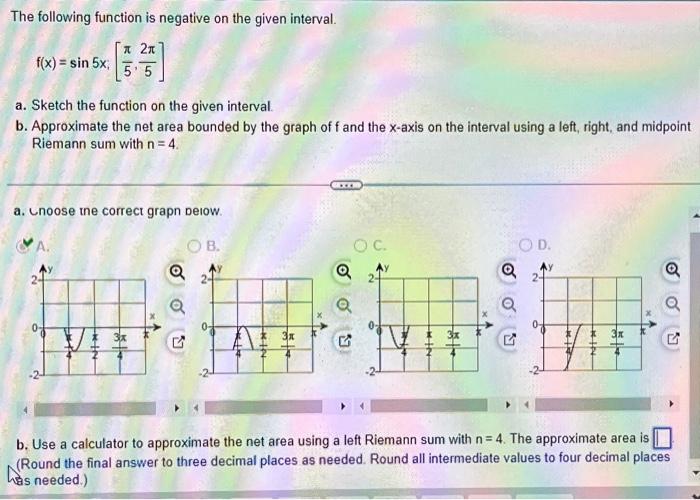 Solved The following function is negative on the given | Chegg.com