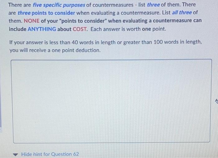 Solved There are five specific purposes of countermeasures - | Chegg.com