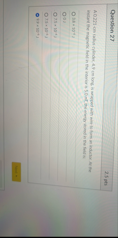 Solved Question 272.5 ﻿ptsA 0.221-cm ﻿radius cylinder, 4.9 | Chegg.com