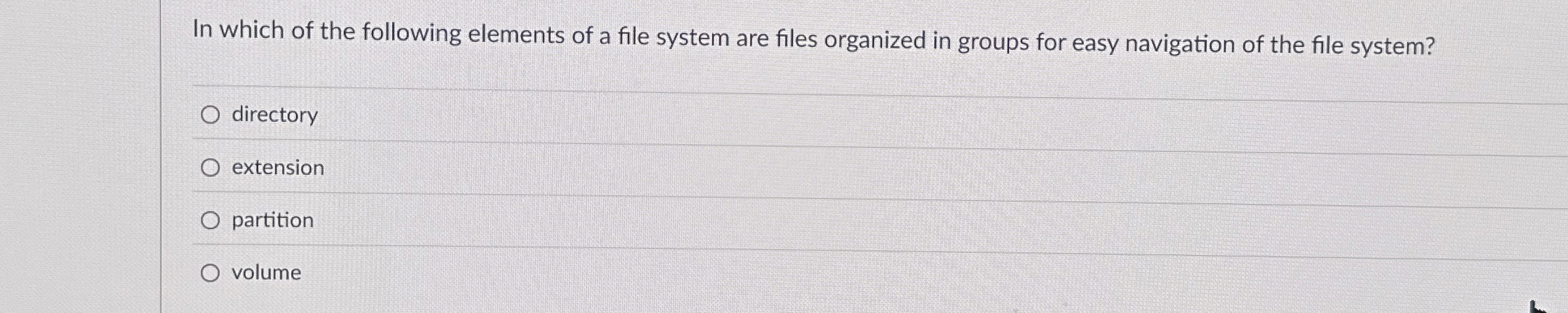 Solved In which of the following elements of a file system | Chegg.com