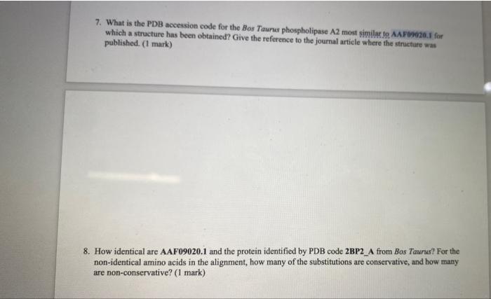 Solved 7. What is the PDB accession code for the Bos Taunus | Chegg.com