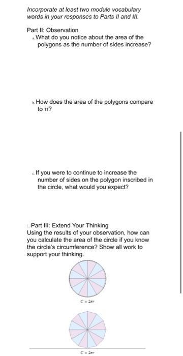 Solved Assignment: Area of Circles Investigation Part 1: | Chegg.com