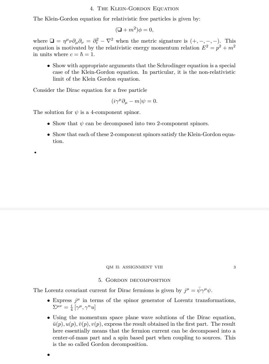 Solved The Klein-Gordon equation for relativistic free | Chegg.com