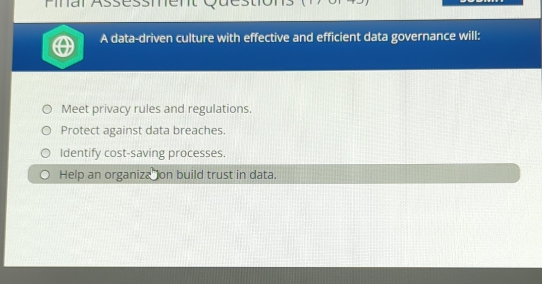 Solved A data-driven culture with effective and efficient | Chegg.com