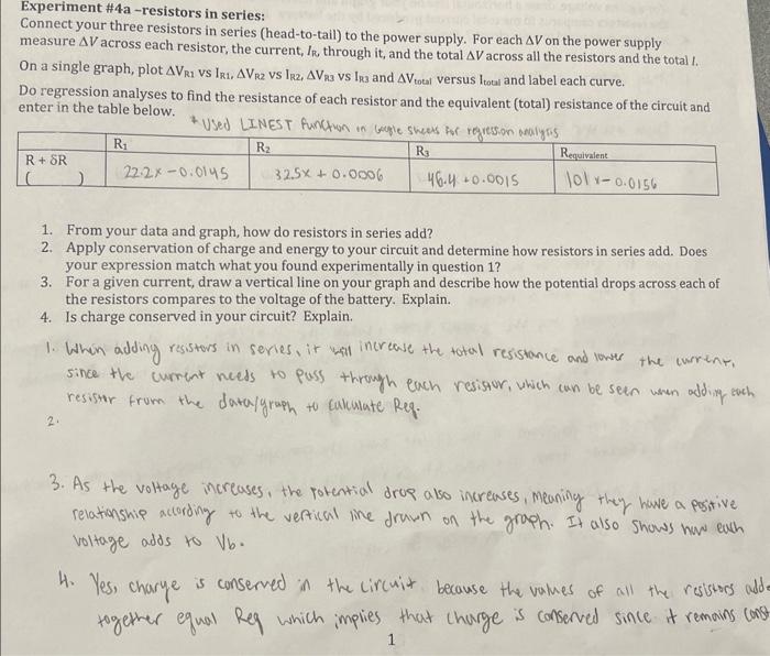 Solved Experiment \#4a-resistors in series: Connect your | Chegg.com