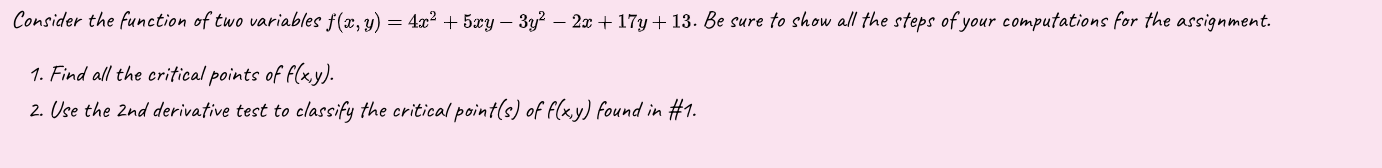 Solved Consider the function of two variables | Chegg.com