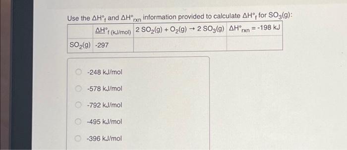 Solved Use the ΔH∘, and ΔH∘ rxn information provided to | Chegg.com