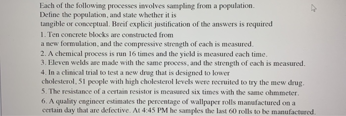 Each of the following processes involves sampling | Chegg.com