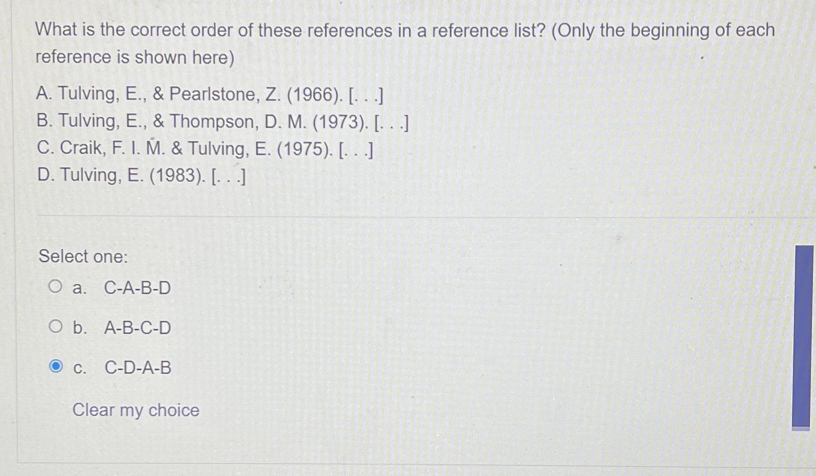 Solved What is the correct order of these references in a | Chegg.com