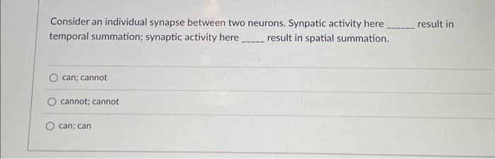 Solved Consider an individual synapse between two neurons. | Chegg.com