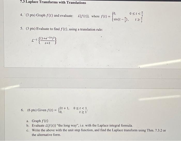 Solved 7.3 Laplace Transforms with Translations 4. (3 pts) | Chegg.com