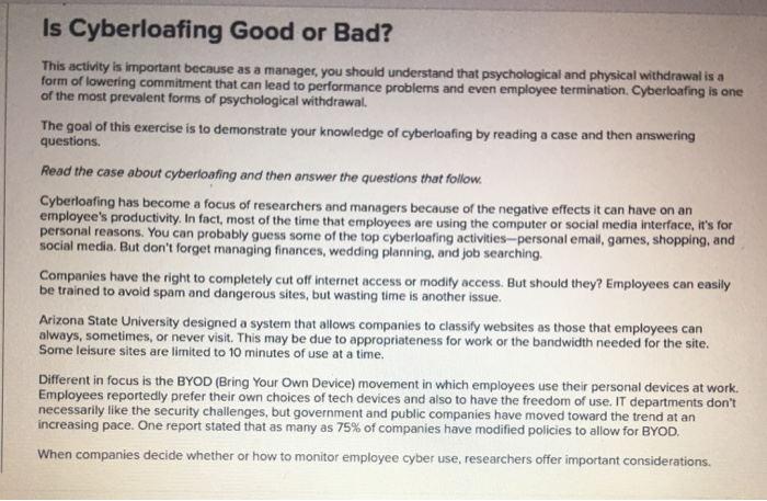 Solved Is Cyberloafing Good or Bad? This activity is | Chegg.com