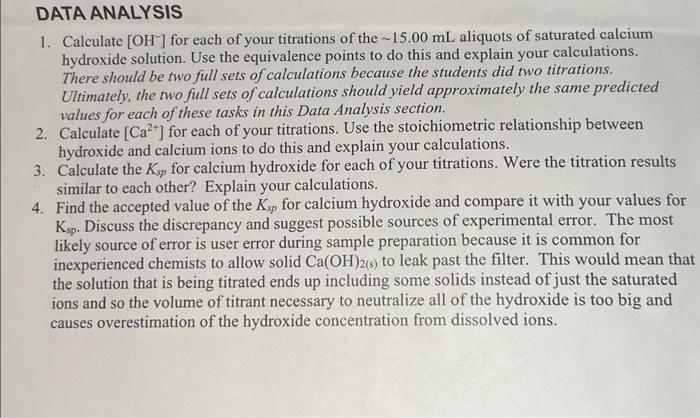 Pre-lab task: Ca(OH2( s)⇌Ca2−1(aq)+2OH−(aq) +3/3 1. | Chegg.com