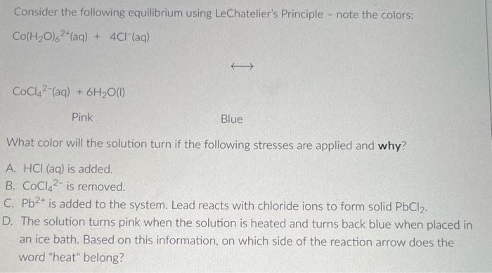 Solved Consider the following equilibrium using | Chegg.com