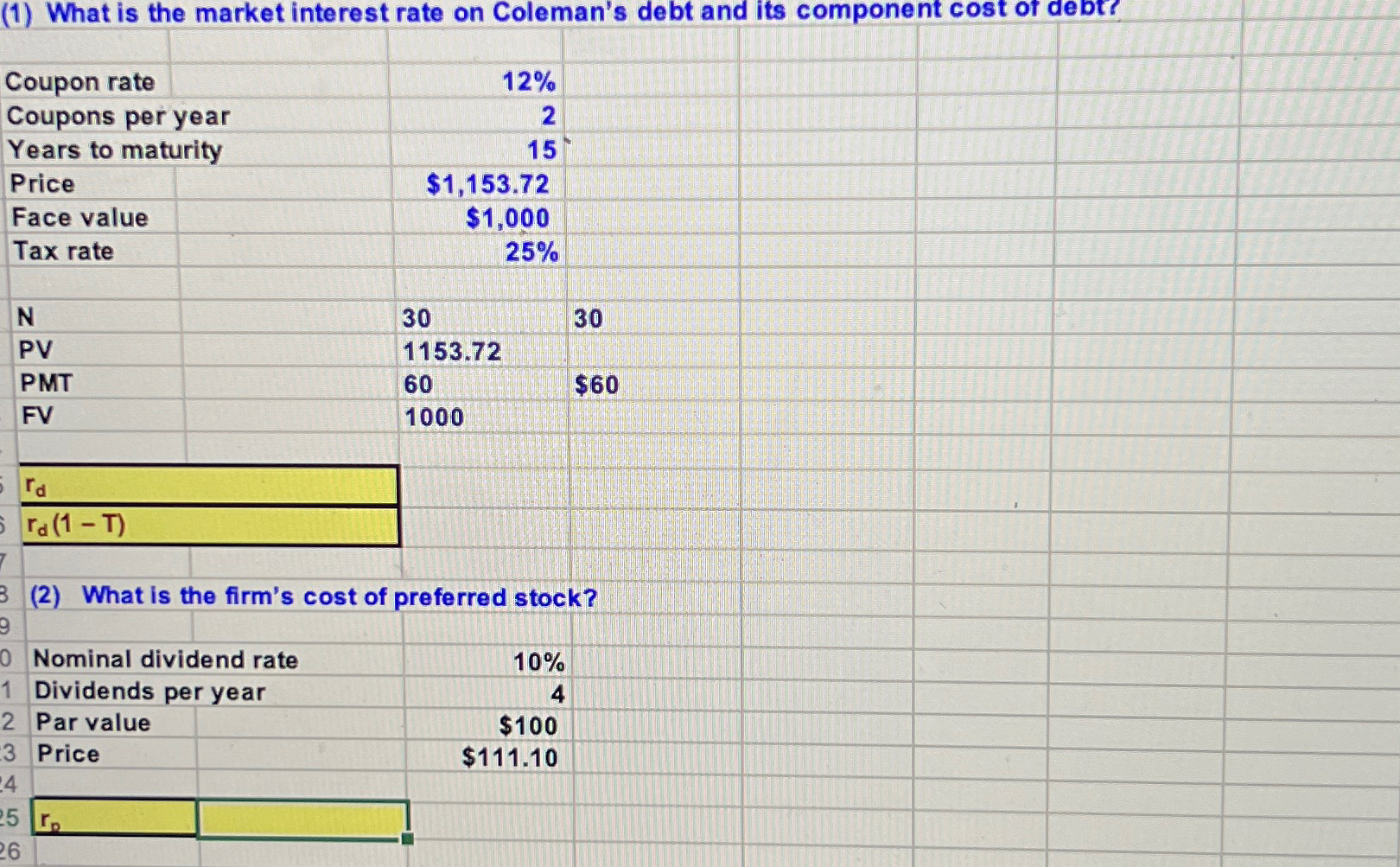 Solved (1) ﻿What is the market interest rate on Coleman's | Chegg.com