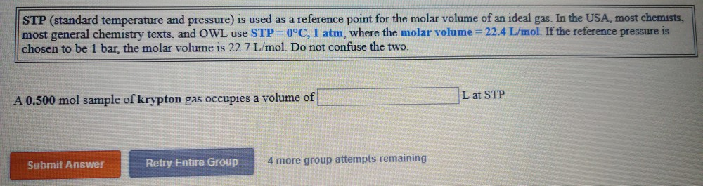Solved STP (standard temperature and pressure) is used as a | Chegg.com