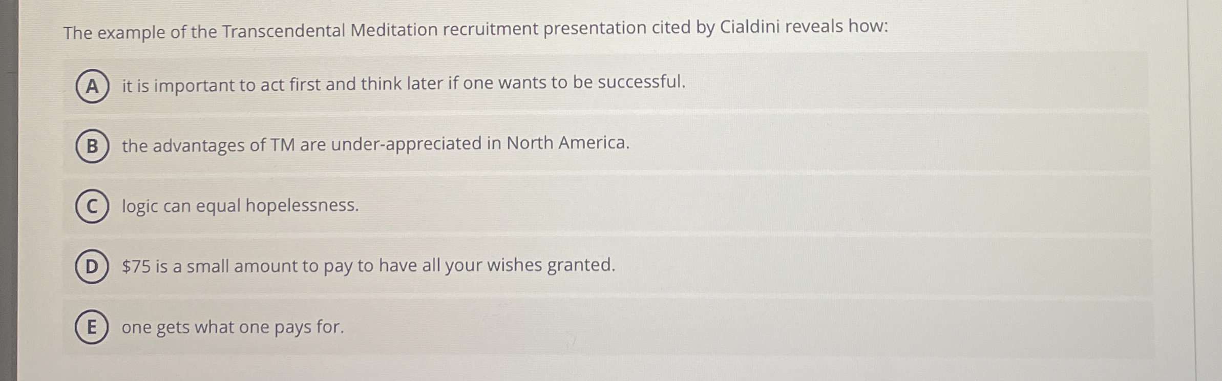 Solved The example of the Transcendental Meditation | Chegg.com