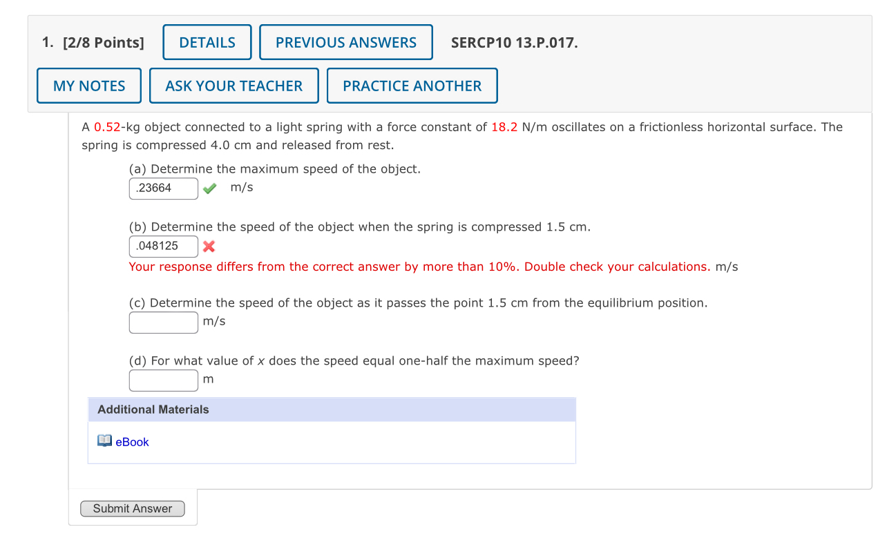 Solved [2 8 ﻿points]sercp10 13 P 017 A 0 52 Kg ﻿object