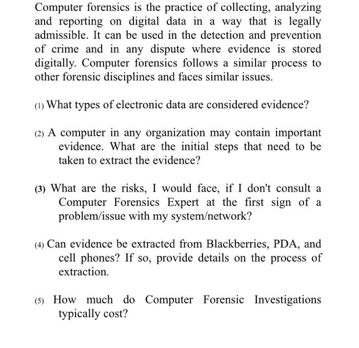 Solved subject : Computer Forensiceach Questions answers | Chegg.com
