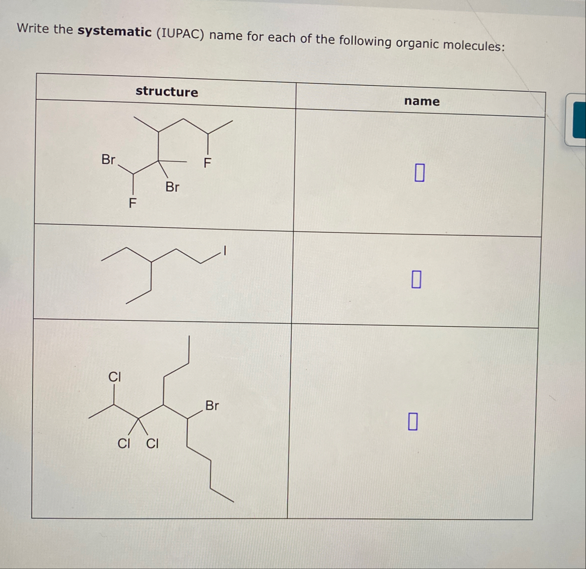 Solved Write the systematic (IUPAC) ﻿name for each of the | Chegg.com