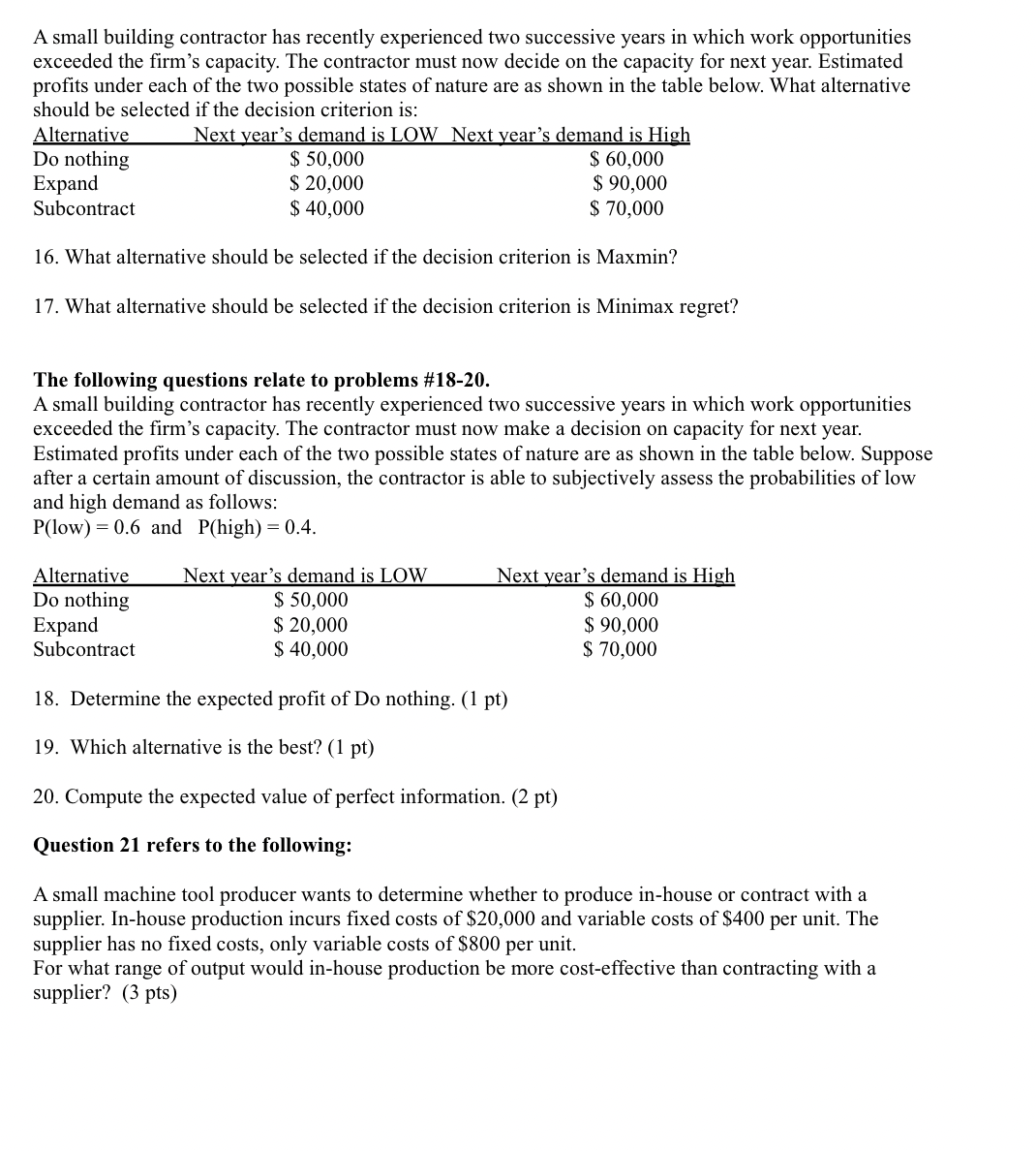 Solved A small building contractor has recently experienced | Chegg.com