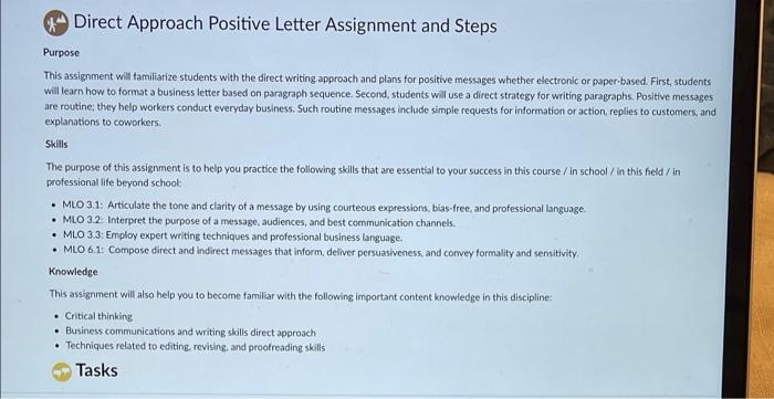 Solved Direct Approach Positive Letter Assignment and Steps | Chegg.com