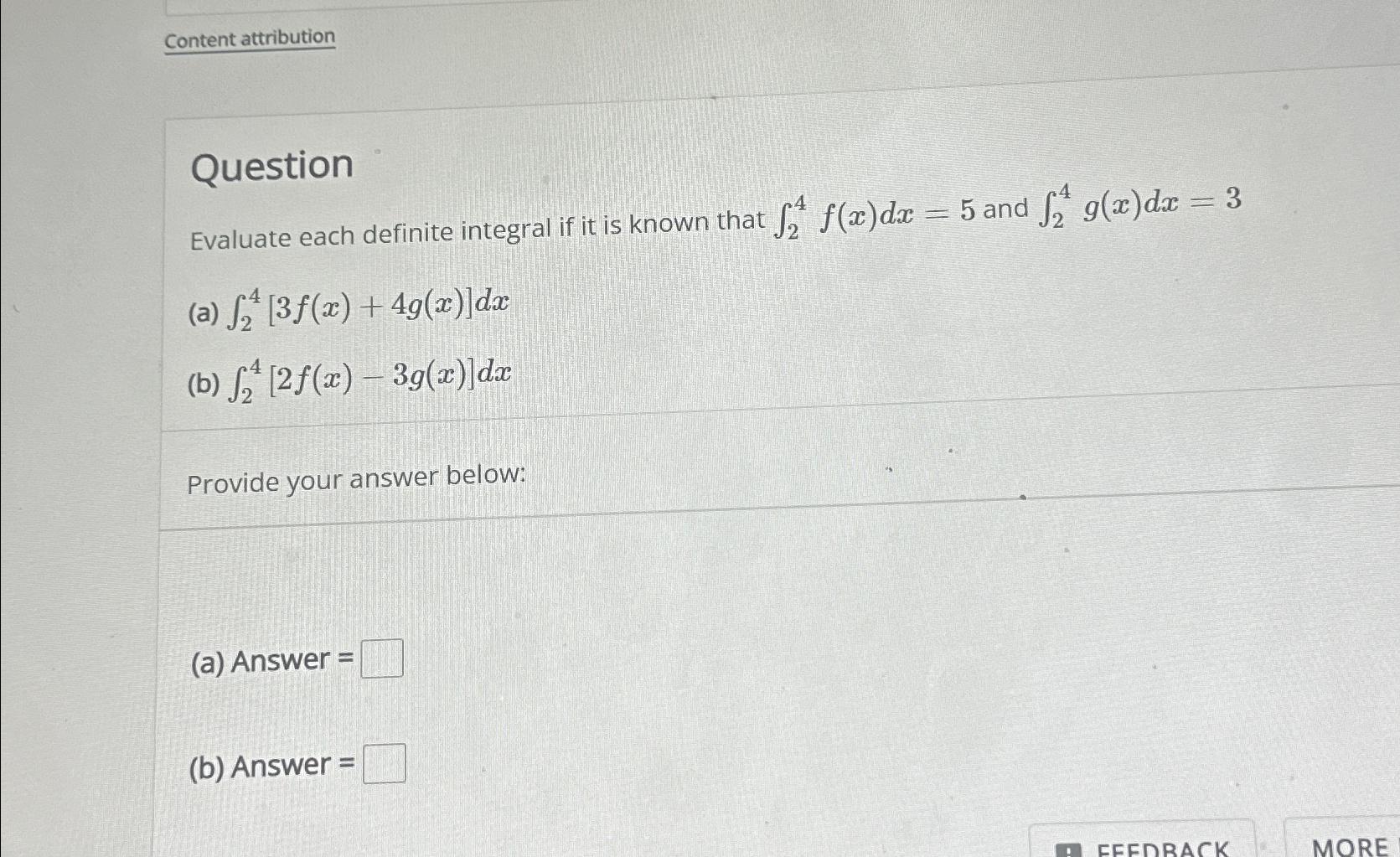 Solved Content attributionQuestionEvaluate each definite | Chegg.com