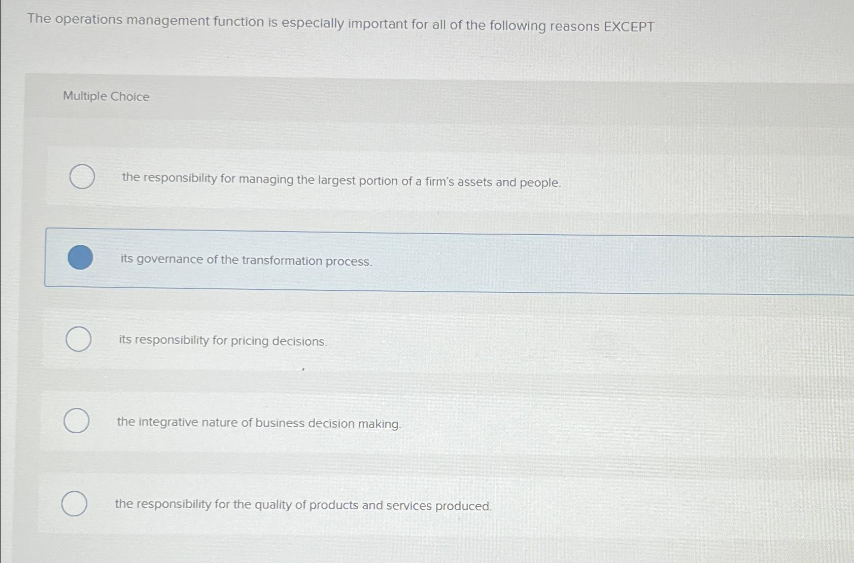 Solved The operations management function is especially | Chegg.com