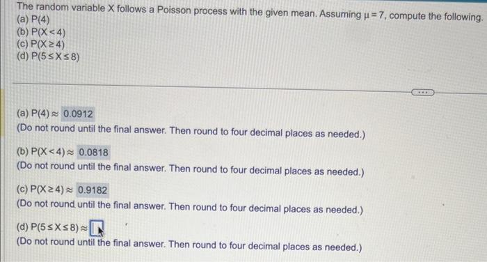 Solved The random variable X follows a Poisson process with | Chegg.com